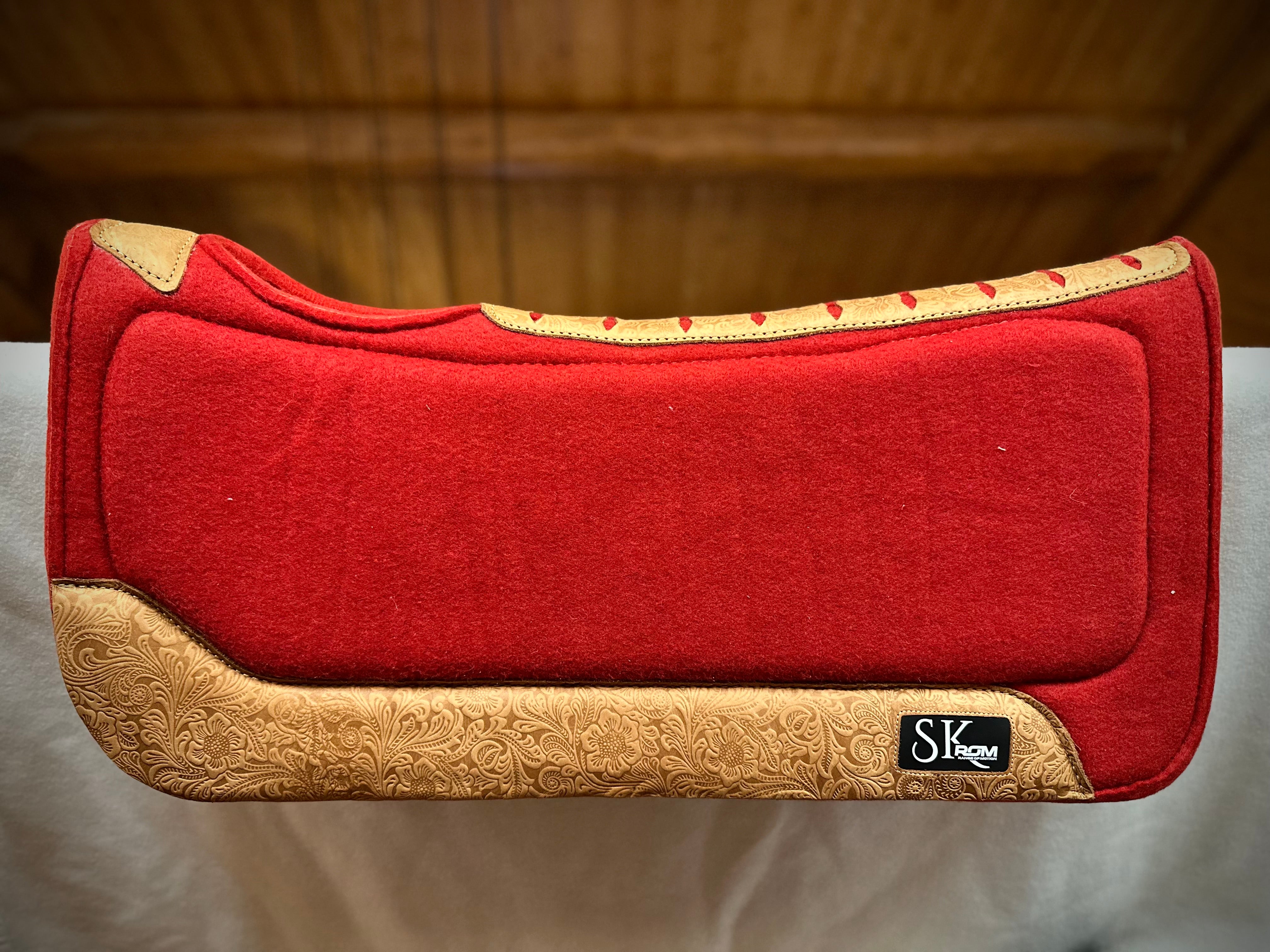 Red / Tooled Caramelo Leathers ROM Pad - CA – SK Equine Products